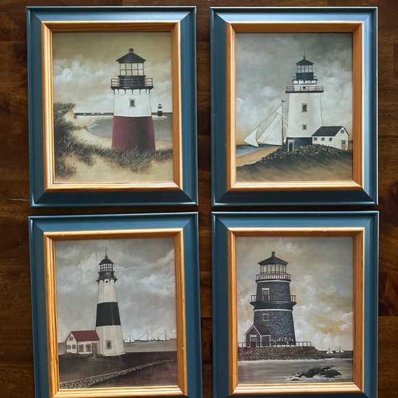 Cedar Creek Collection | Art | Set Of Four Lighthouse Paintings In Blue ...
